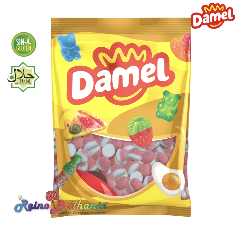 Reino Brilhante - Beijos Morango/Nata Damel 250 Un - Saco 250 Un - Gomas