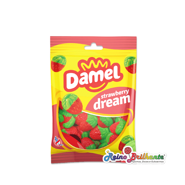 Reino Brilhante - Morangos Brilho Damel 16x70g - Saquetas Damel - Saquetas